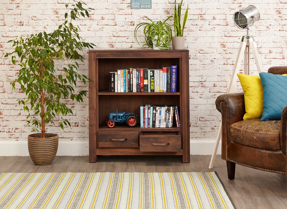 Mayan Walnut Low Bookcase - Glasstone Furniture