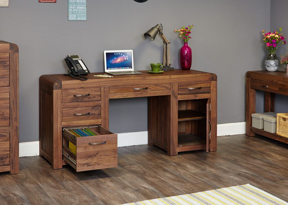 Shiro Walnut Twin Pedestal Computer Desk - Glasstone Furniture