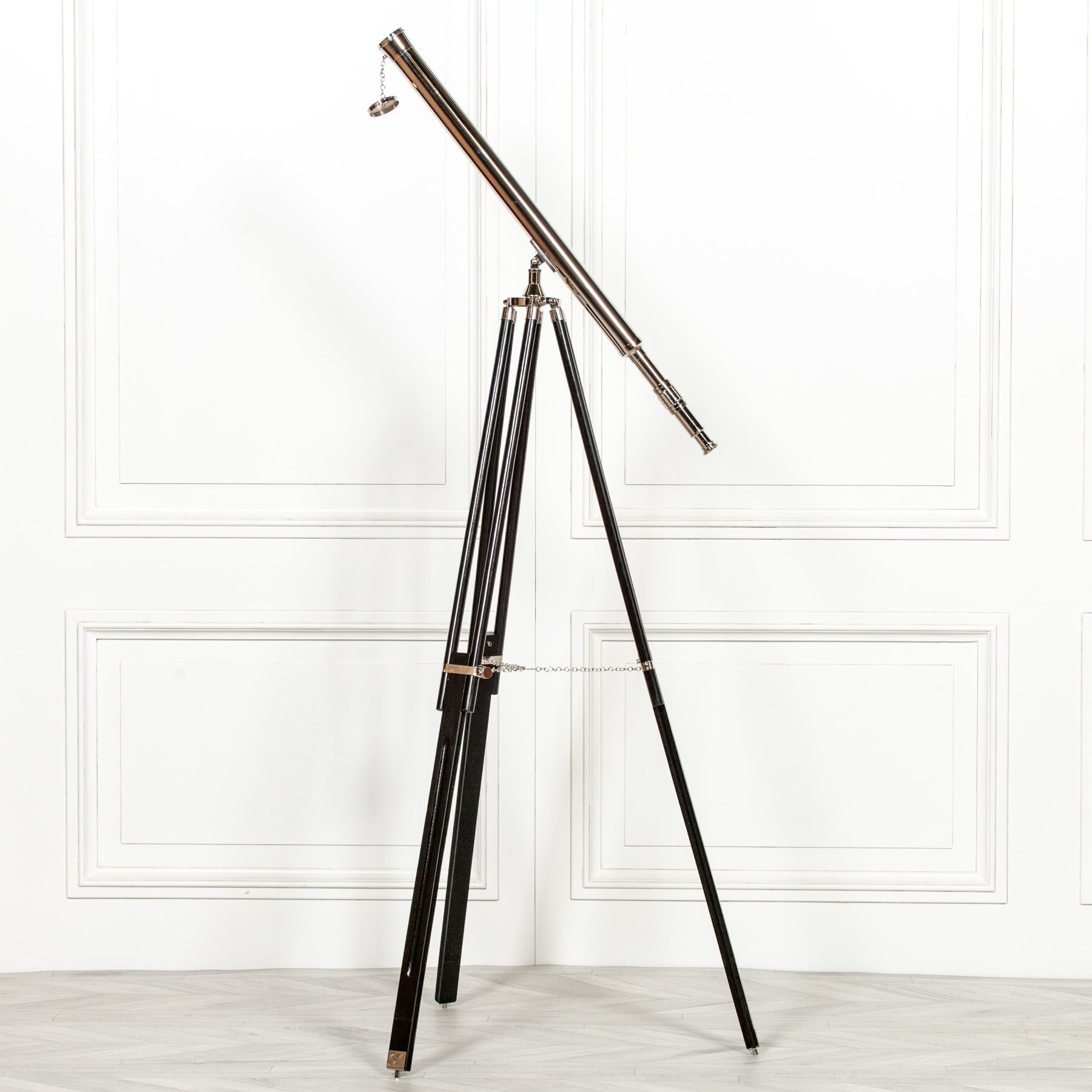 Nickel Telescope on Black Wooden Stand - Glasstone Furniture