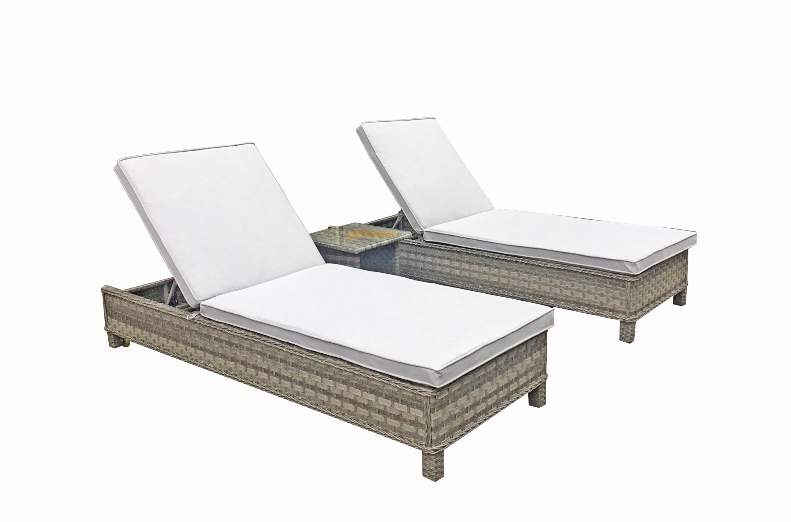 Sarena sun lounger set in 3 weave grey wicker - Glasstone Furniture