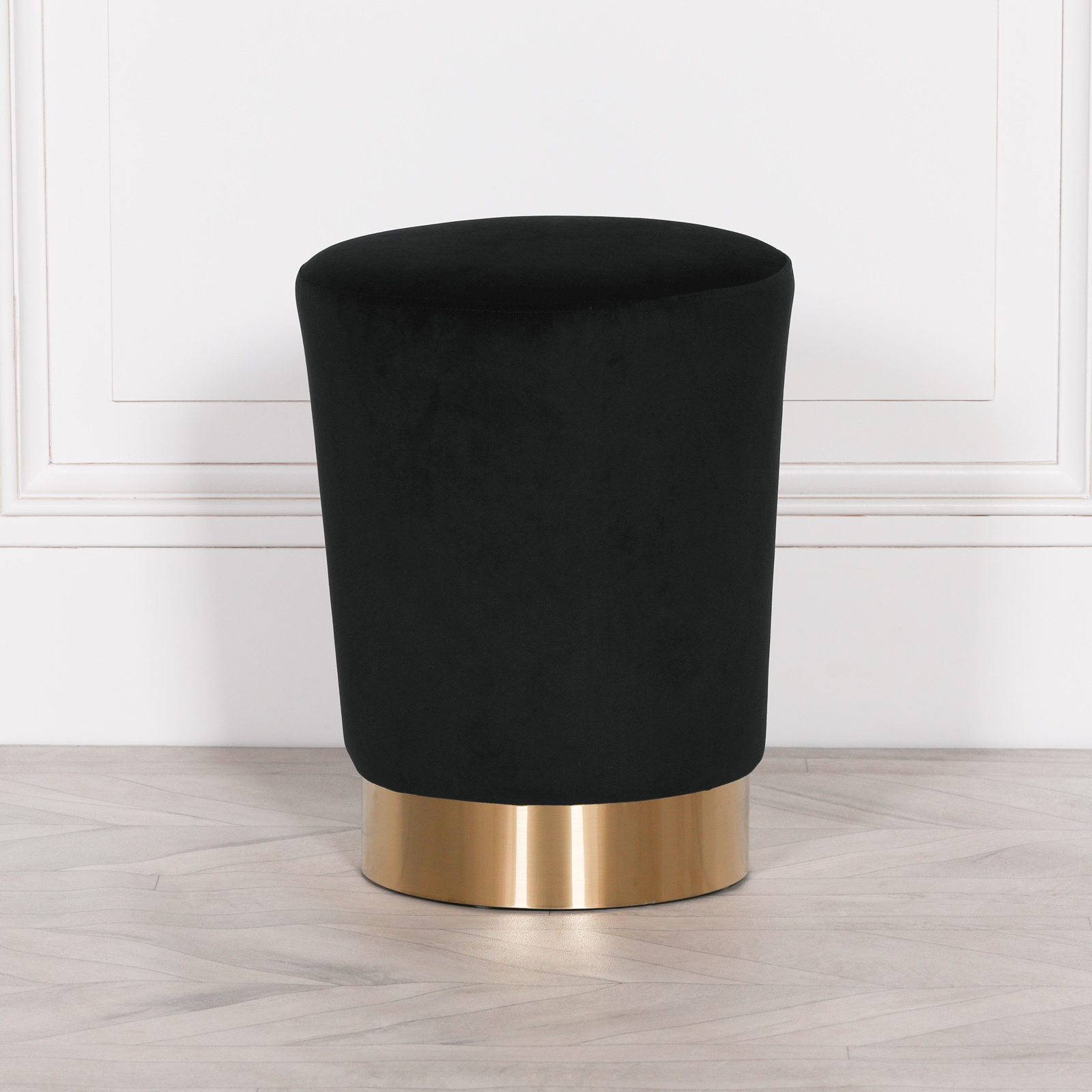 Black Velvet Round Stool - Glasstone Furniture