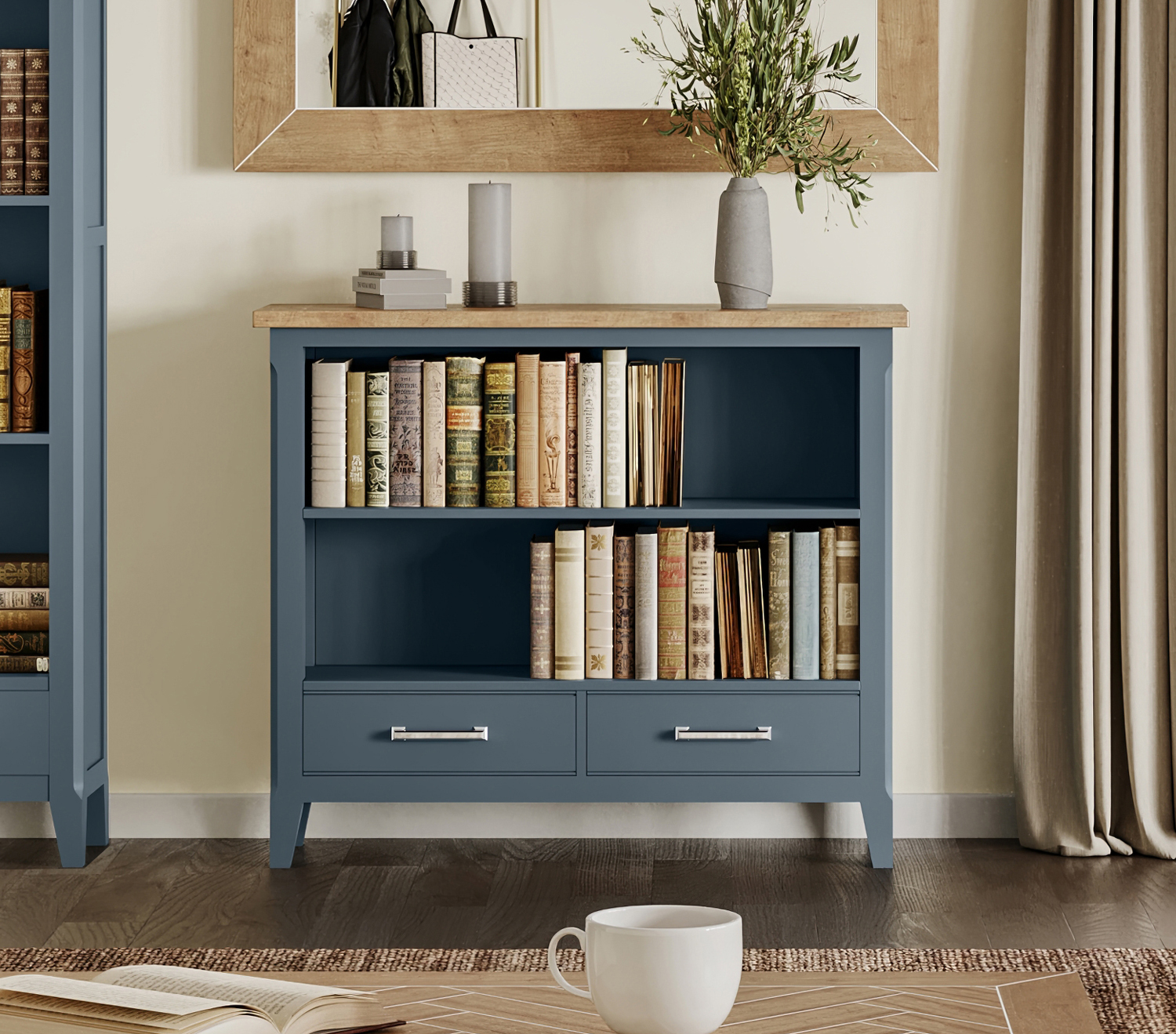 Signature Blue Low Bookcase - Glasstone Furniture