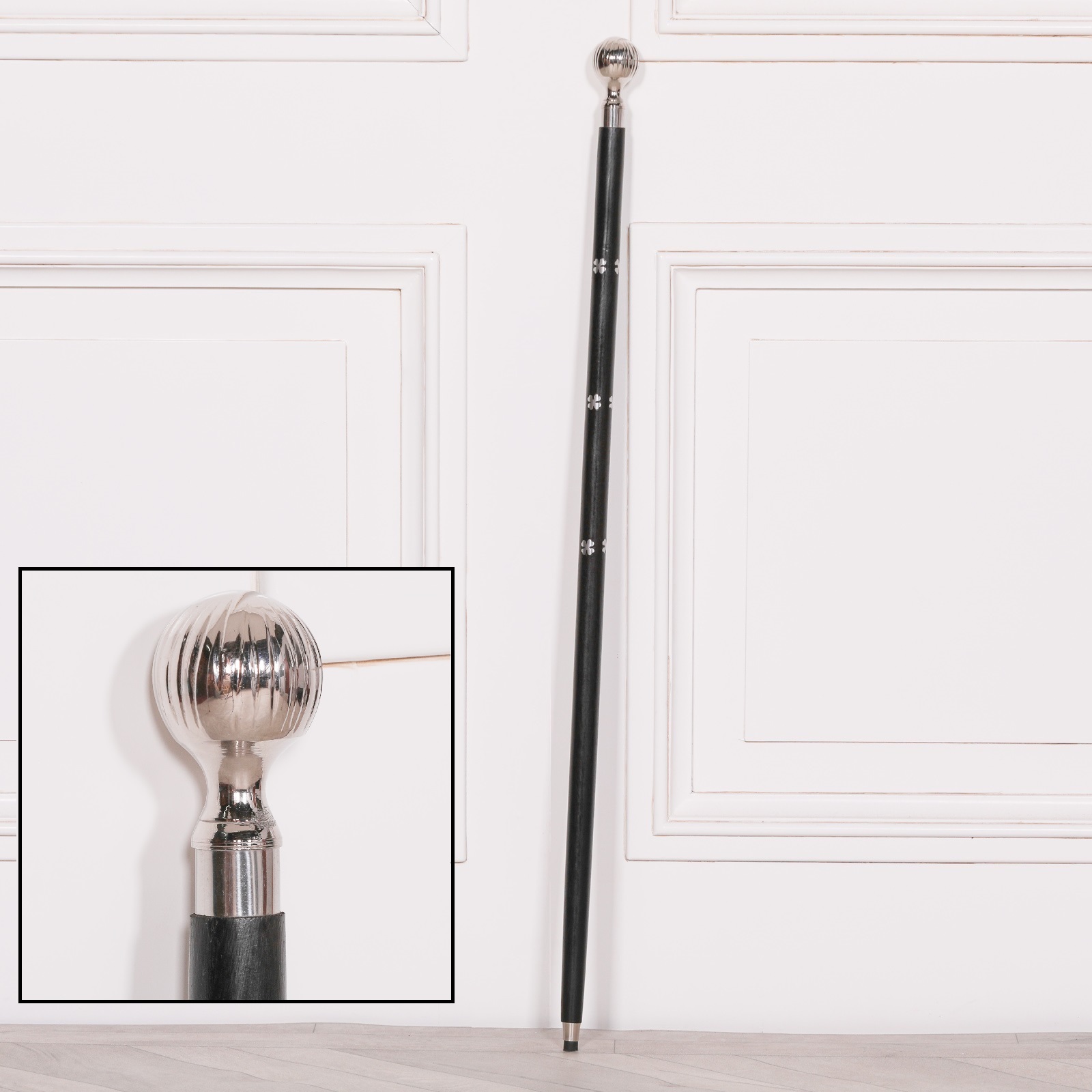 Victorian Style Nickel Plated Clover Black Wooden Walking Stick ...