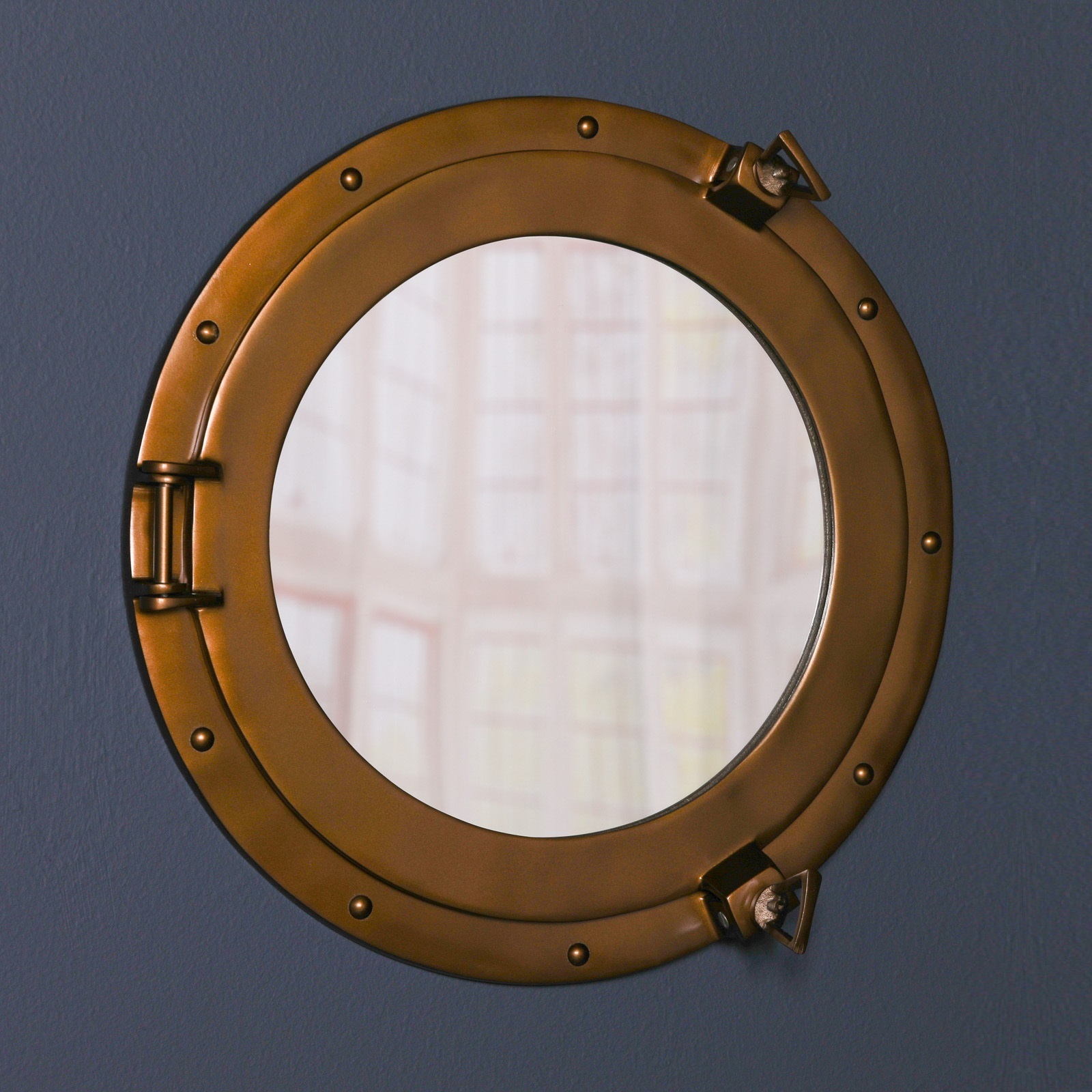 Medium Antiqued Brass Style Port Hole Mirror - Glasstone Furniture