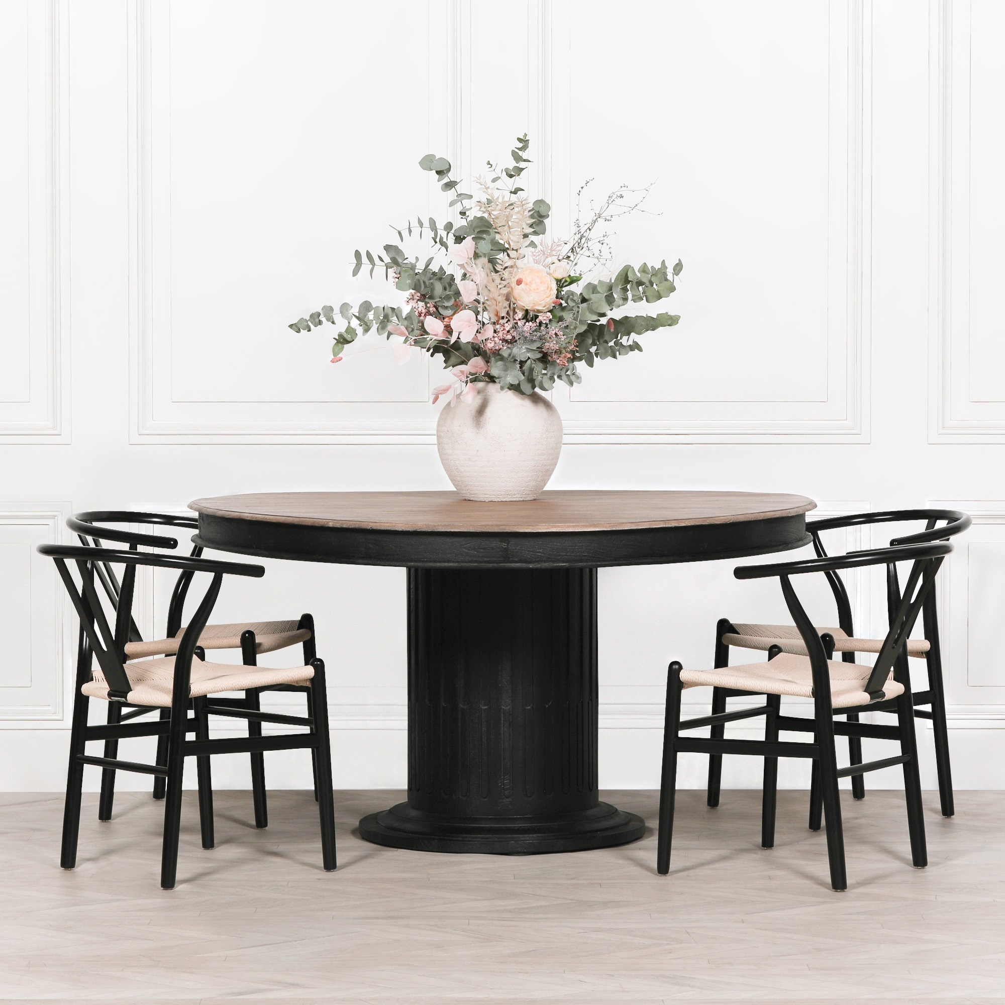Black Wooden Round Column Dining Table - Glasstone Furniture