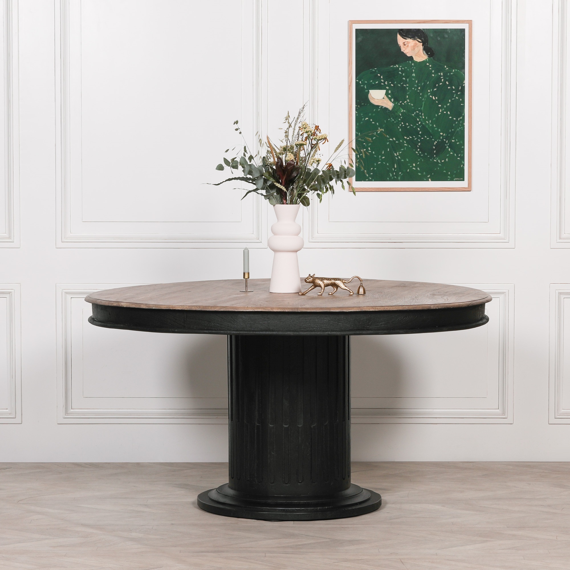 Black Wooden Round Column Dining Table - Glasstone Furniture