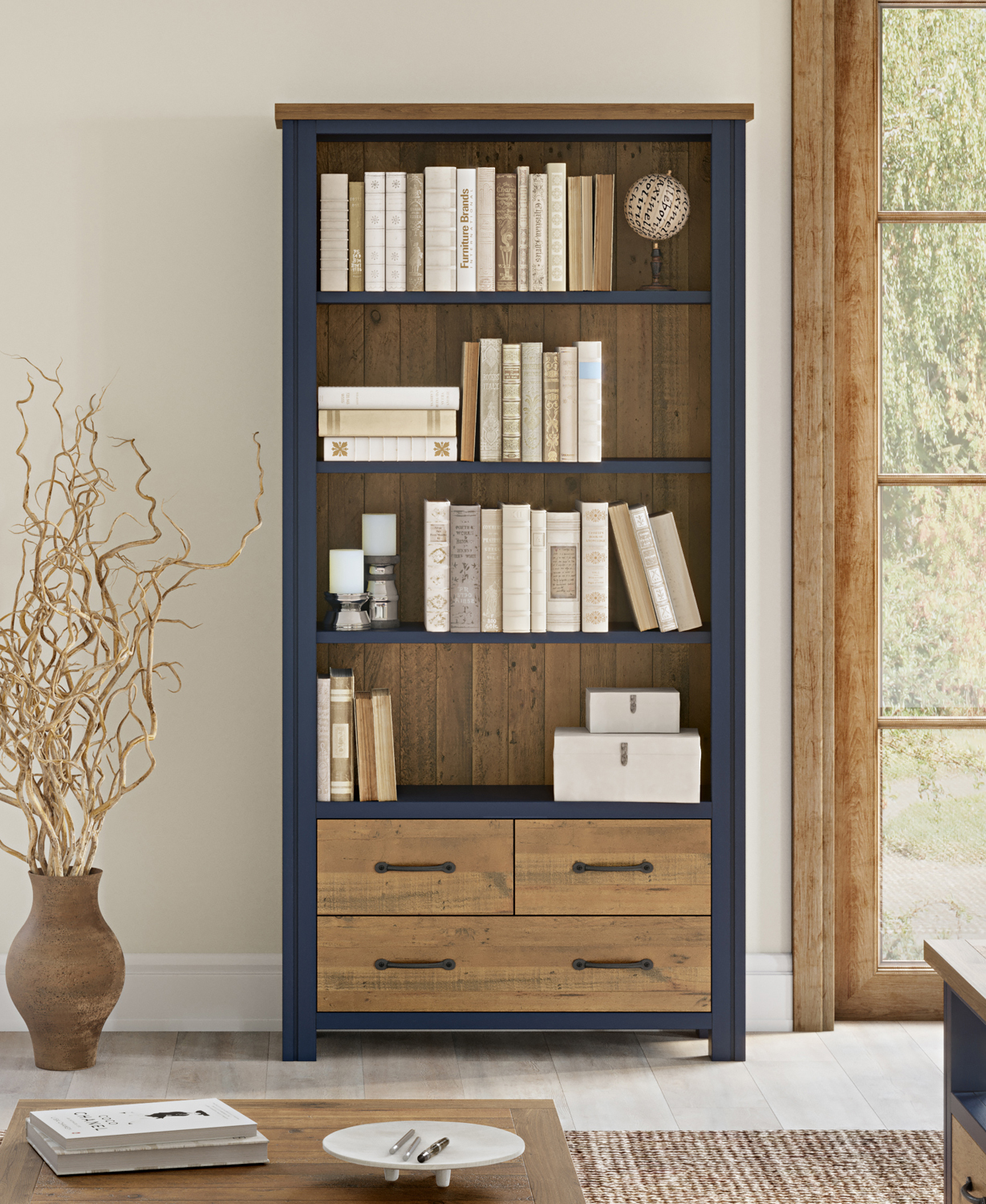 Splash of Blue - Large Open Bookcase with Drawers - Glasstone Furniture